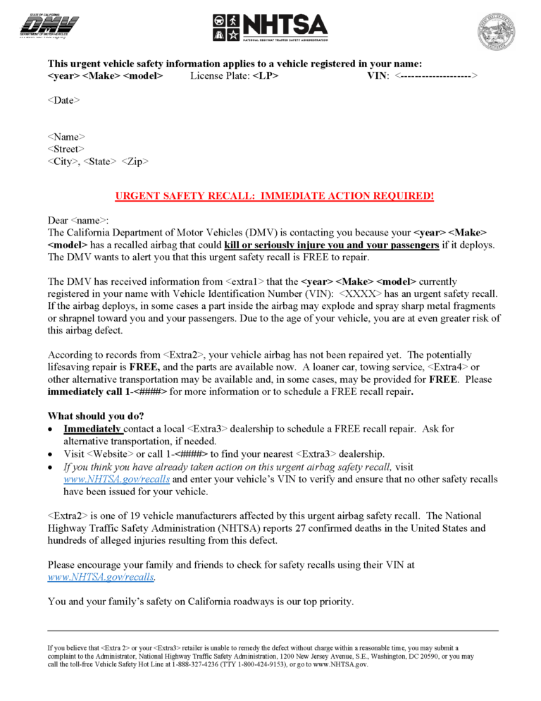 Takata Airbag Recall - California DMV